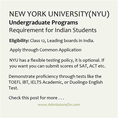 Nyu Requirements For Indian Students Admissionson