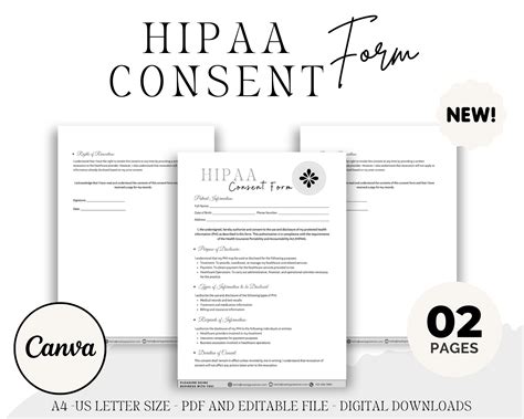 Editable HIPAA Consent Form Template Printable HIPAA Compliance Patient Consent Form Medical