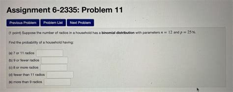 Solved Assignment 6 2335 Problem 11 Previous Problem