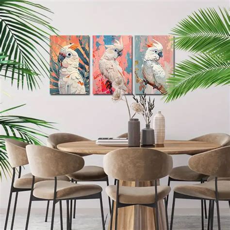 3개 세트의 캔버스 벽 장식 코카투 앵무새 그림 주요 재료 캔버스 액자 없는 포스터 프린트 집 And 거실 벽 장식 3048x4572 Cm 각각 이번 딜을