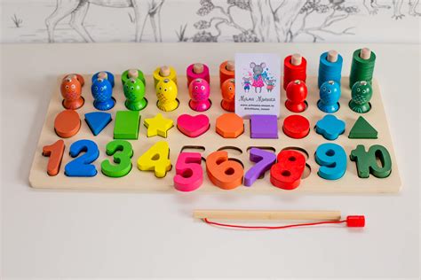 Деревянный набор 4в1 "Цифры, счет, формы, рыбалка" - Мама Мышка