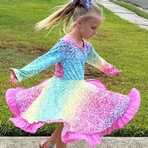 Rainbow Sparkles Long Sleeve Twirl Dress Etsy