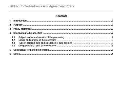Policy For Gdpr Controllerprocessor Agreement Grcready