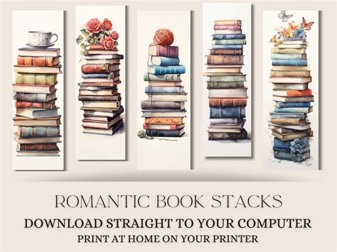 Vintage Romantic Book Stack Printable Bookmarks Romance Bookmarks Book