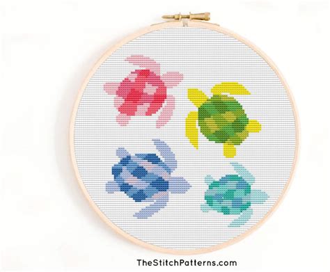 Turtle Cross Stitch Pattern Colorful Turtle Pattern Sea Etsy
