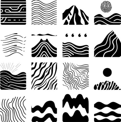 추상적인 기하학적 모양 라인 아트 실루 흑백 터 일러스트레이션 프리미엄 Ai 생성 벡터