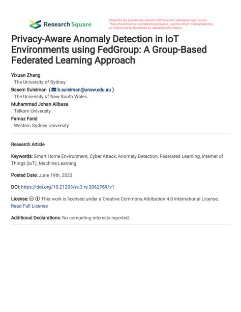 Pdf Privacy Aware Anomaly Detection In Iot Environments Using