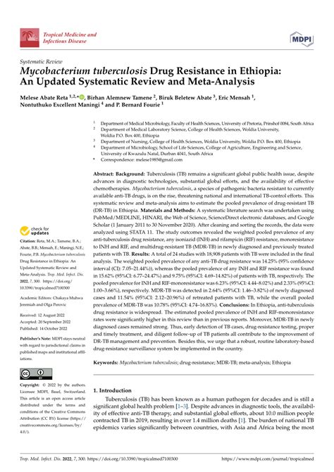 Pdf Mycobacterium Tuberculosis Drug Resistance In Ethiopia An Updated Systematic Review And