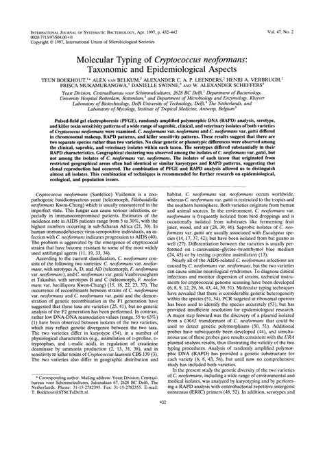Pdf Molecular Typing Of Cryptococcus Neoformans Taxonomic And Epidemiological Aspects