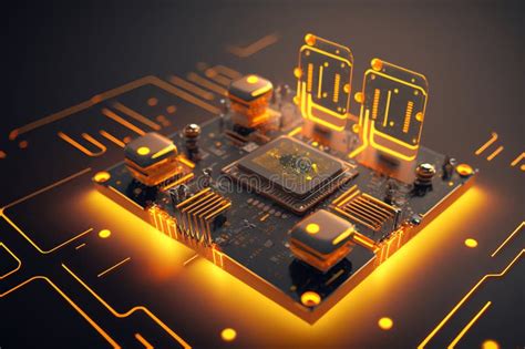Electronic Circuit Board Close Up Glowing Microchip In Macro