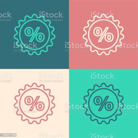 팝 아트 라인 할인 태그 아이콘 색상 배경에 격리 쇼핑 태그 기호입니다 특별 오퍼 사인 할인 쿠폰 기호 벡터 일러스트레이션 가격에 대한 스톡 벡터 아트 및 기타 이미지