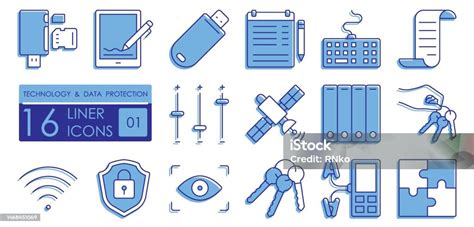 색으로 채워진 선형 아이콘 세트입니다 데이터 저장 보호 및 전송 기술 디지털 태블릿 전자 서명 키보드 무선 Wifi 플래시 카드 카드 리더기 컴퓨터 키보드에 대한 스톡 벡터