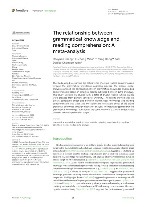 Pdf The Relationship Between Grammatical Knowledge And Reading