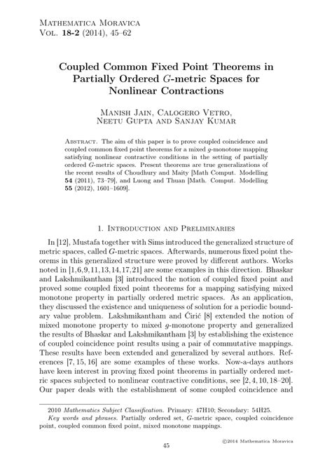 Pdf Coupled Common Fixed Point Theorems In Partially Ordered G Metric