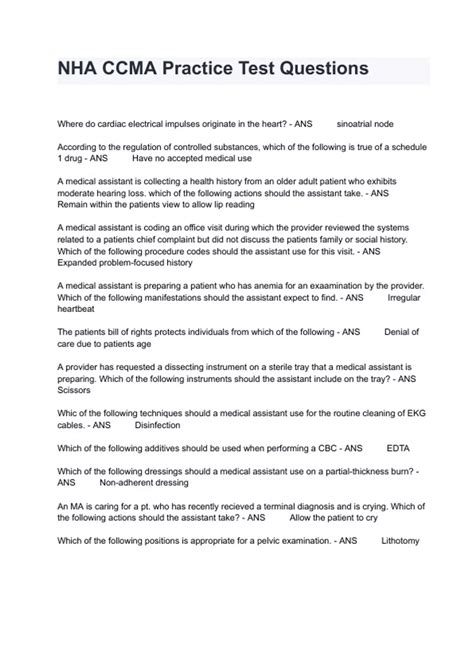 NHA CCMA Practice Test Questions Graded A With Correct Answers NHA CCMA Stuvia US