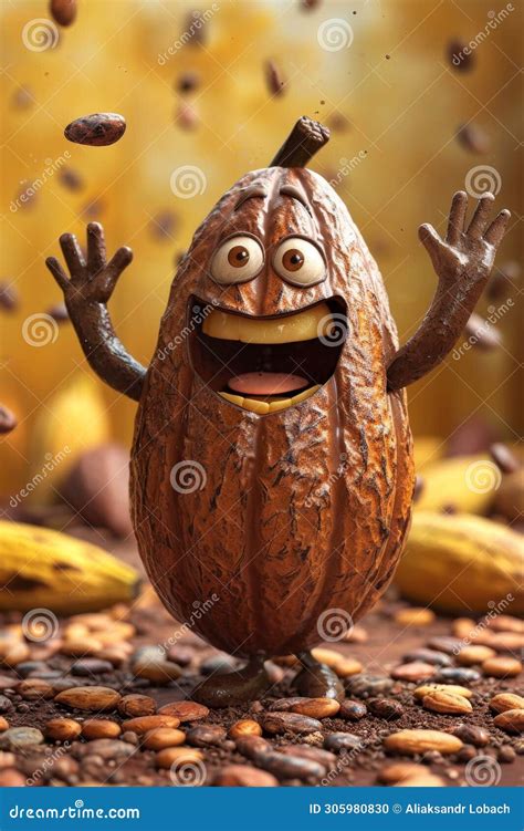 The Cute Character Of The Cartoon Smiling Cocoa Bean Waves His Hands And Greets 3d Illustration