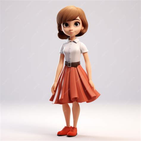 3d Render Cartoon Character Of Carrie In Stylish Skirt And Short Hair