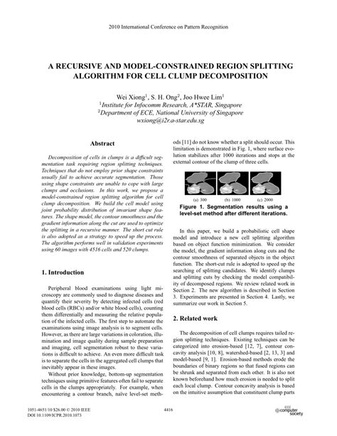 Pdf A Recursive And Model Constrained Region Splitting Algorithm For Cell Clump Decomposition