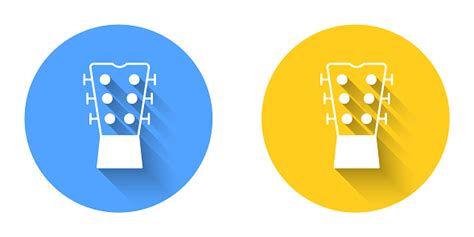 긴 그림자 배경으로 격리 된 화이트 기타 넥 아이콘 어쿠스틱 기타 현악기 서클 버튼입니다 벡터 고전 양식에 대한 스톡 벡터 아트 및 기타 이미지 Istock