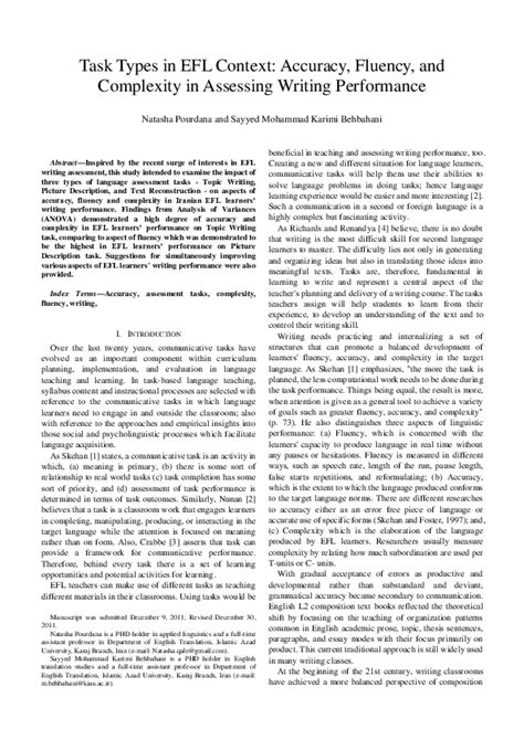 Pdf Task Types In Efl Context Accuracy Fluency And Complexity In