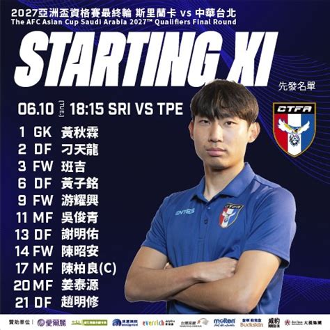 中華民國足球協會ctfa 先發名單 2027 Afc亞洲盃資格賽最終輪 第二場賽事 Afc Asian Cup Saudi Arabia 2027 Qualifiers Final