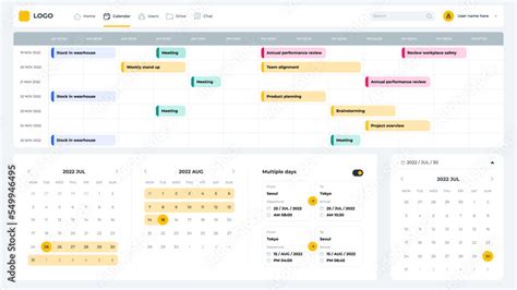 Basic Ui Design Calendar Schedule Planning Elements Stock Vector