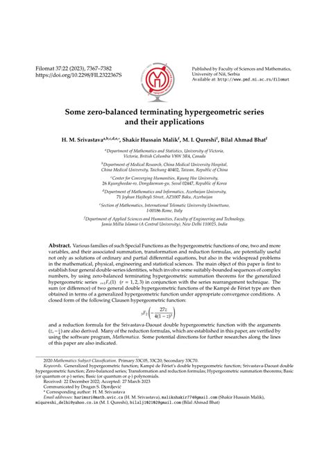 Pdf Some Zero Balanced Terminating Hypergeometric Series And Their Applications