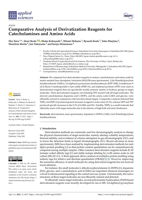 Pdf Comparative Analysis Of Derivatization Reagents For