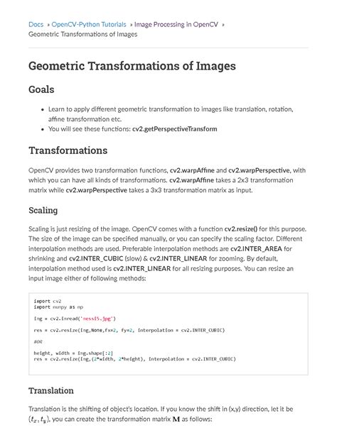 Solution Geometric Transformations Of Images Opencv Python Tutorials 1