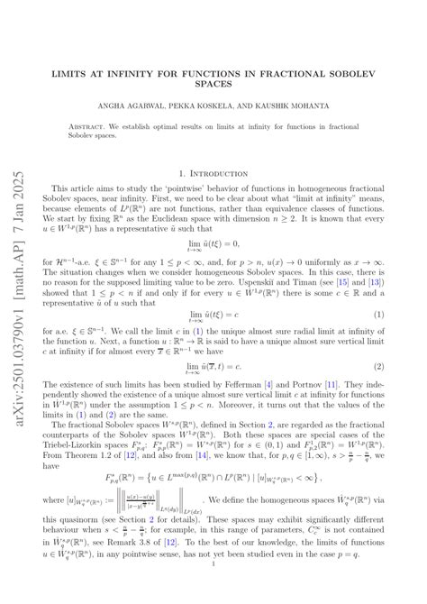 Pdf Limits At Infinity For Functions In Fractional Sobolev Spaces
