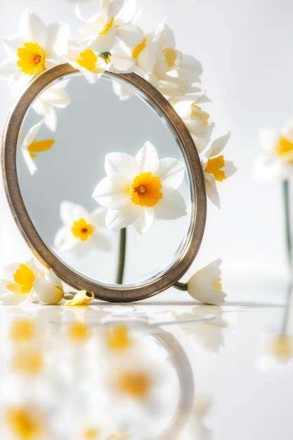 Premium Ai Image Narcissus Flower Reflecting In The Mirror With Elegance