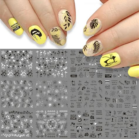 Hnuix 12 шт Водные Наклейки для ногтей переводные наклейки черные цветы лист Переводные