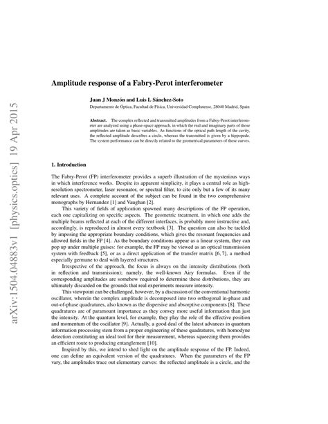 Pdf Amplitude Response Of A Fabry Perot Interferometer