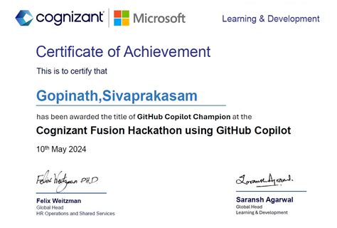 gopinath sivaprakasam on linkedin cognizant microsoft githubcopilot genai hackathon 13