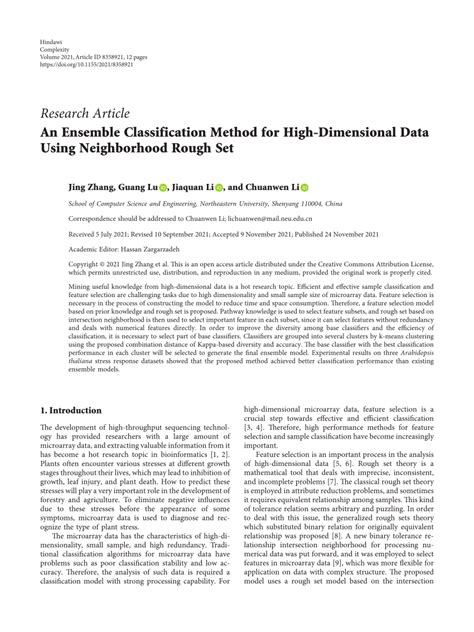 Pdf An Ensemble Classification Method For High Dimensional Data Using Neighborhood Rough Set