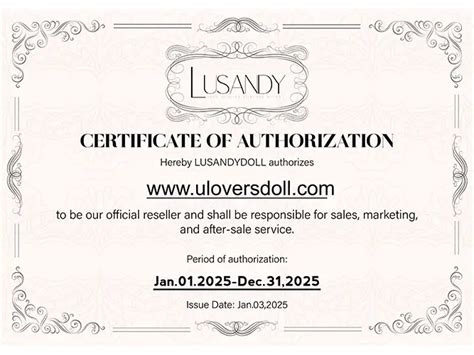 Certificate Of Authorization For Sex Doll Brands