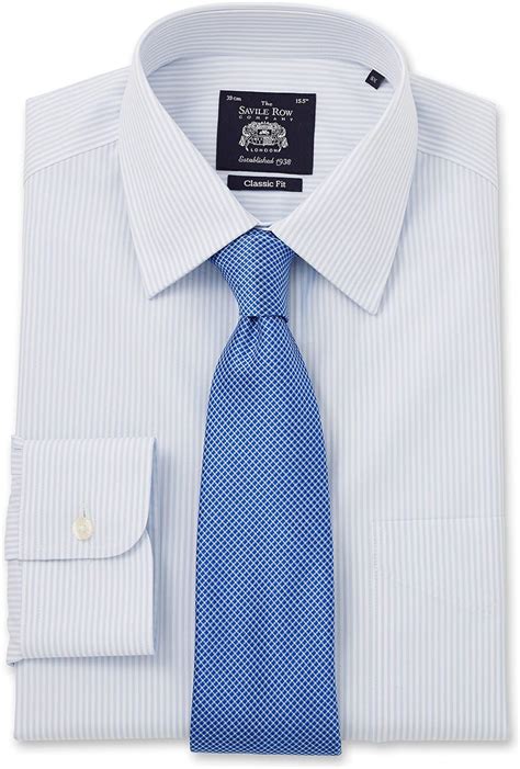 Savile Row Mens Non Iron Light Blue White Bengal Stripe Classic Fit