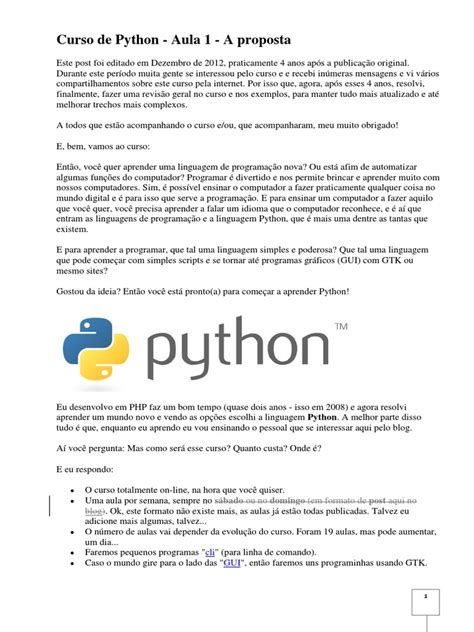 Curso De Python Pdf Python Linguagem De Programação Linguagem De