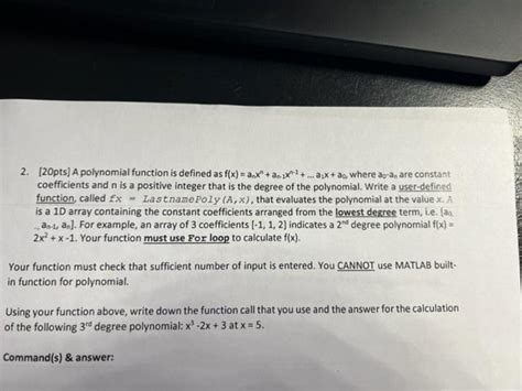 Solved 2 20pts A Polynomial Function Is Defined As Fx