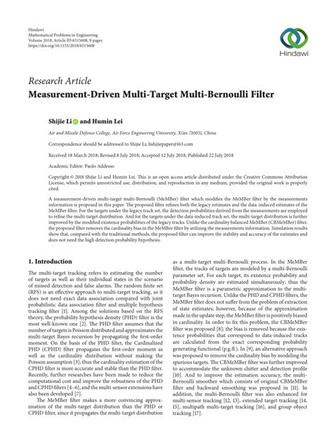 Pdf Measurement Driven Multi Target Multi Bernoulli Filter