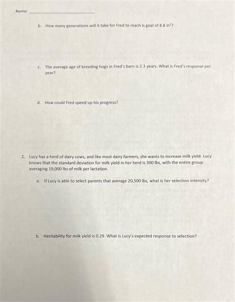 Optional Homework Response To Selection Ansc 3319