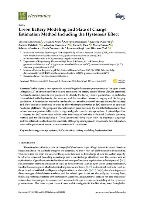 Electronics 08 01324 V2 Electronics Article Li Ion Battery Modeling And State Of Charge
