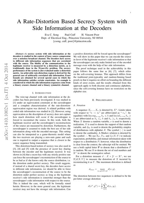 Pdf A Rate Distortion Based Secrecy System With Side Information At The Decoders