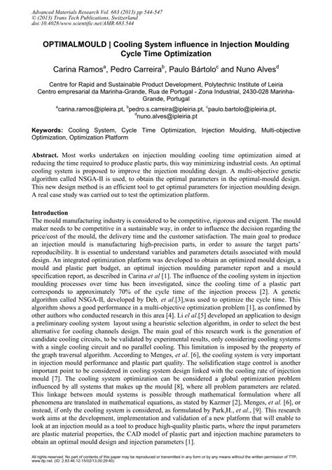 Pdf Optimalmould Cooling System Influence In The Injection Moulding Cycle Time Optimization