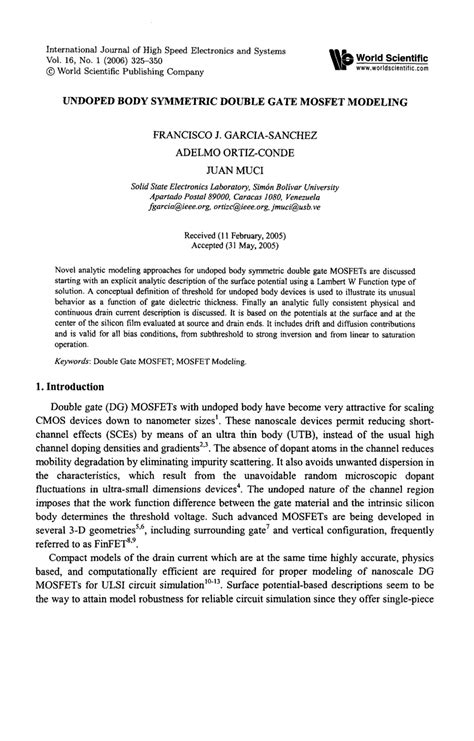 Pdf Undoped Body Symmetric Double Gate Mosfet Modeling