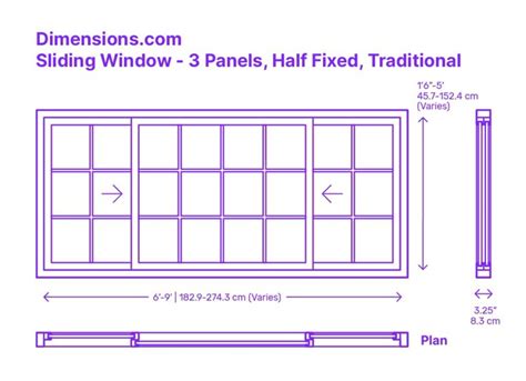 The Measurements For A Sliding Window With 3 Panels Half Fixed And Traditional