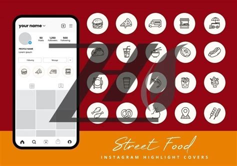 دانلود وکتور کاور هایلایت استوری اینستاگرام غذای خیابانی دانلود رایگان فایل لایه باز، Psd