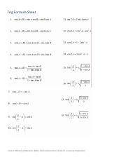 Trig Formula Sheet Pdf Trig Formula Sheet Source Ministry Of Education Advanced