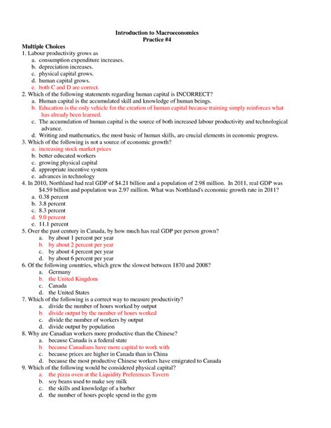 Practice Quiz MacroEconomics Introduction To Macroeconomics Practice Multiple Choices Labour