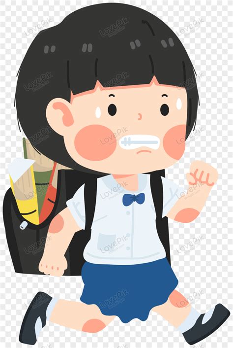 배낭을 메고 학교에 가는 귀여운 소녀 Png 일러스트 무료 다운로드 Lovepik